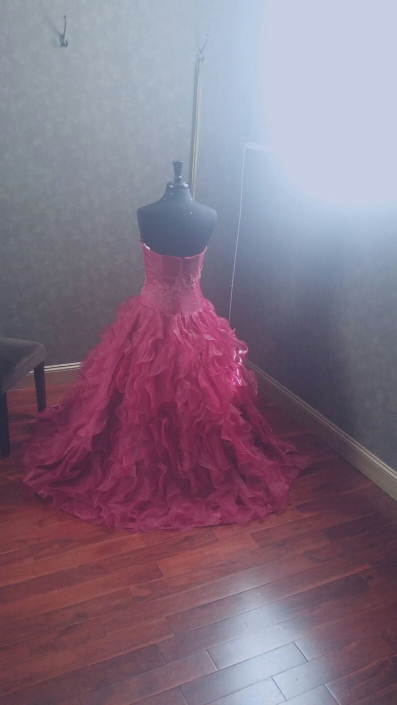 Dark Red Wedding Dress With Organza Ruffles and Beaded Lace - Etsy