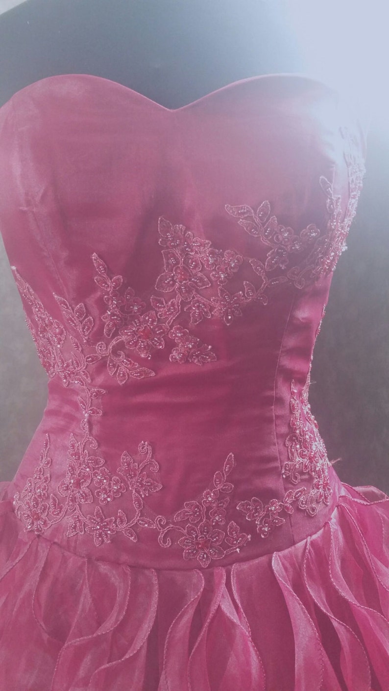 Dark Red Wedding Dress With Organza Ruffles and Beaded Lace - Etsy