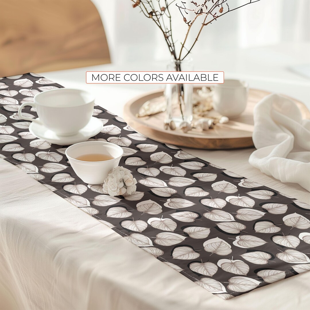 Botanical Table Runner, Cotton Foliage Leaf Table Cover, Leaves Nature ...