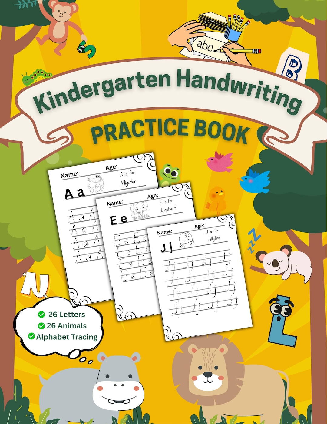 Kindergarten Alphabet Handwriting Worksheets A-Z | 26 Letters With ...