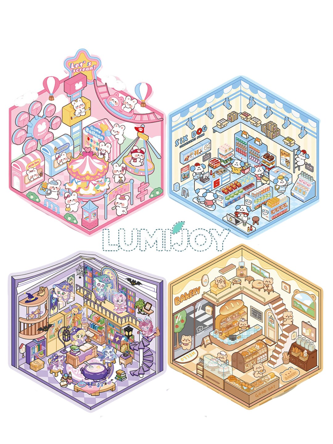 DIY Sticker Set 4 Themes, Bunny/bear/pony/puppy, 3D Sticker Scene, DIY ...