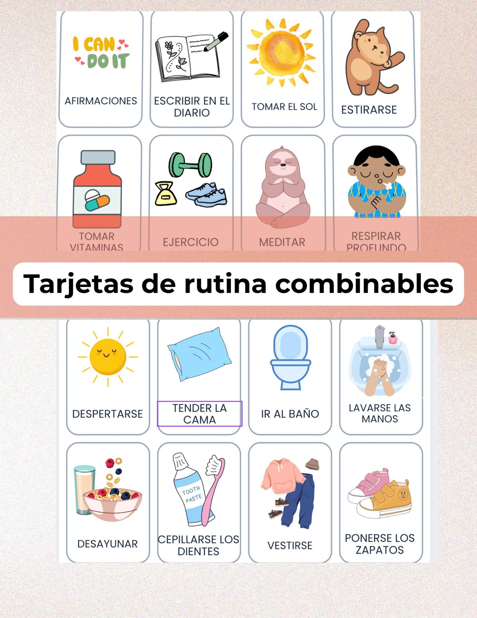 Tarjetas De Rutina Infantiles Combinables - Diarias Y Visuales Para ...