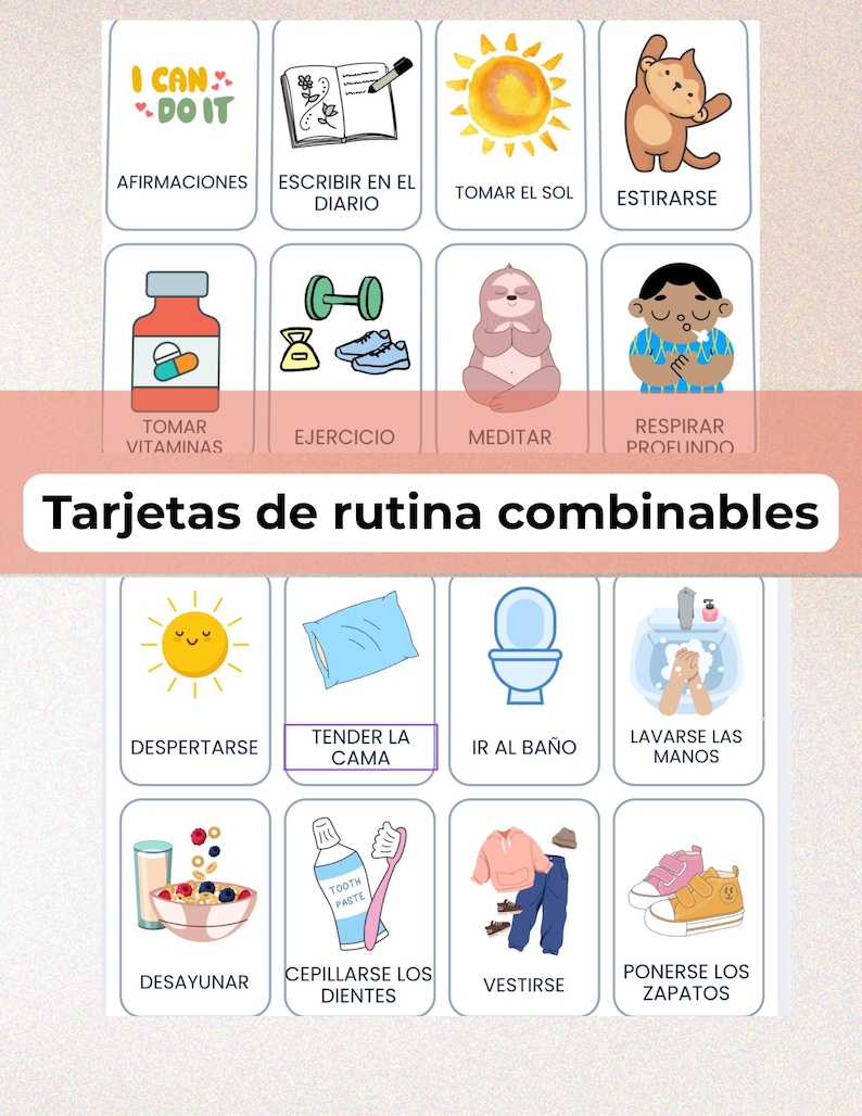 Tarjetas De Rutina Infantiles Combinables - Diarias Y Visuales Para ...