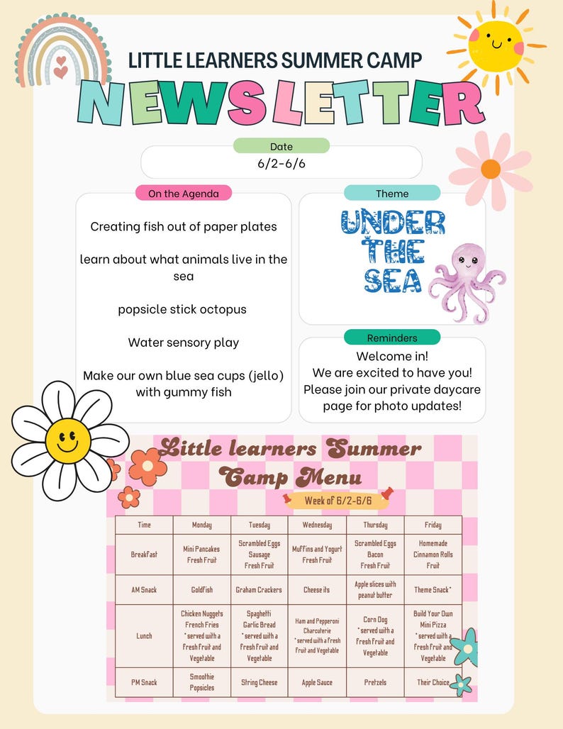 Printable | Editable Preschool Newsletter | Fun & Colorful Daycare ...