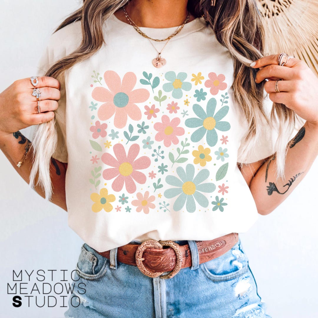Retro Pastel Flower PNG, Boho Floral Clipart (digital Download) - Etsy