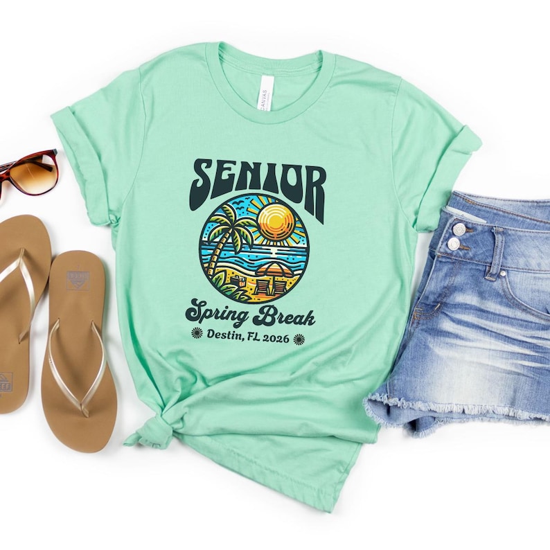 Senior Spring Break Bella Canvas Ocean Beach Retro Text T-shirt ...
