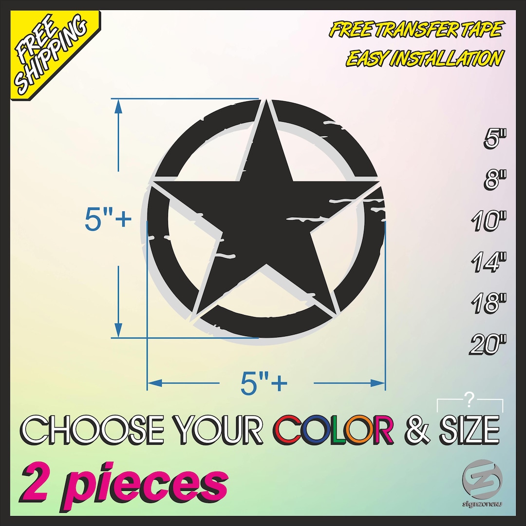 ARMY STAR (set of 2) Army Star Car Decal - Military Star Car Decal ...