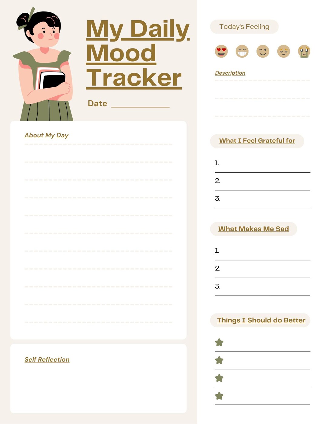 Mood Tracker Printable / Mental Health Journal Page / Self-care PDF - Etsy