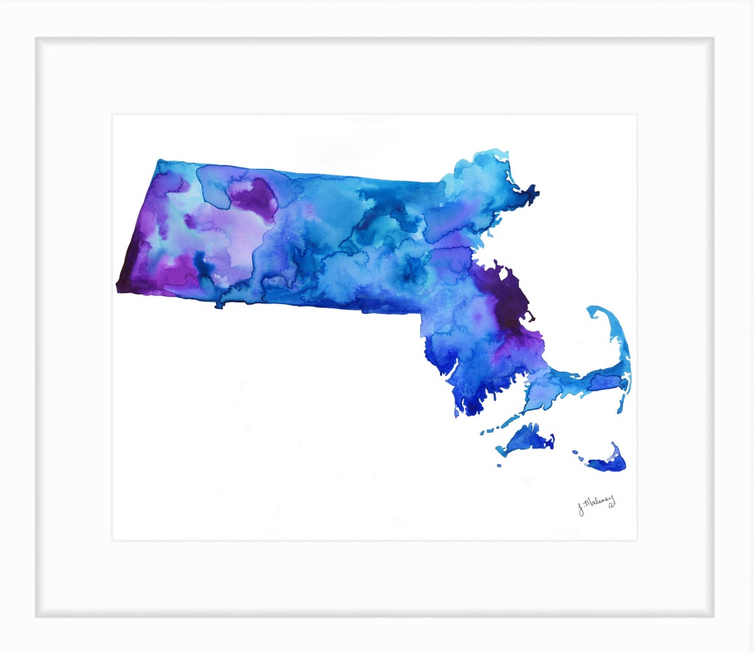 Massachusetts Watercolor Map - Etsy