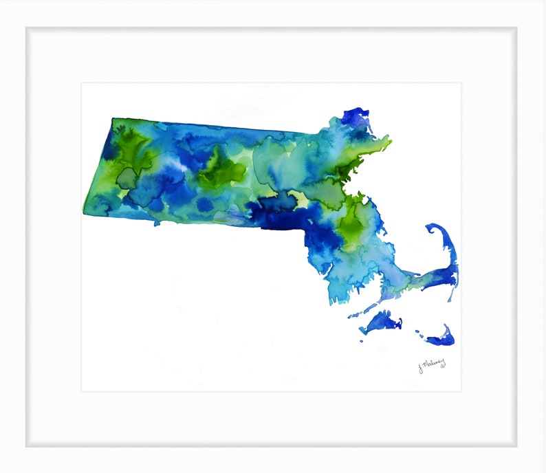 Massachusetts Watercolor Map | Etsy