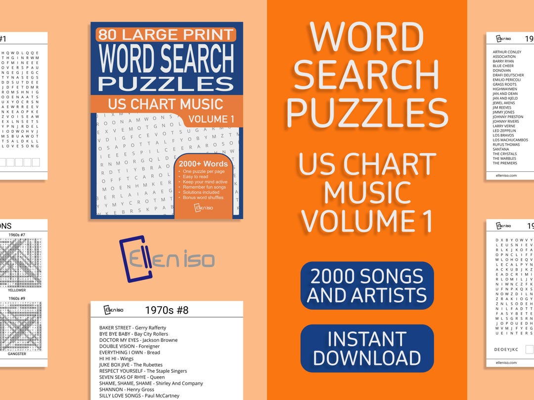 Large Print Music Word Search Puzzle Book: 2000+ US Chart Songs ...