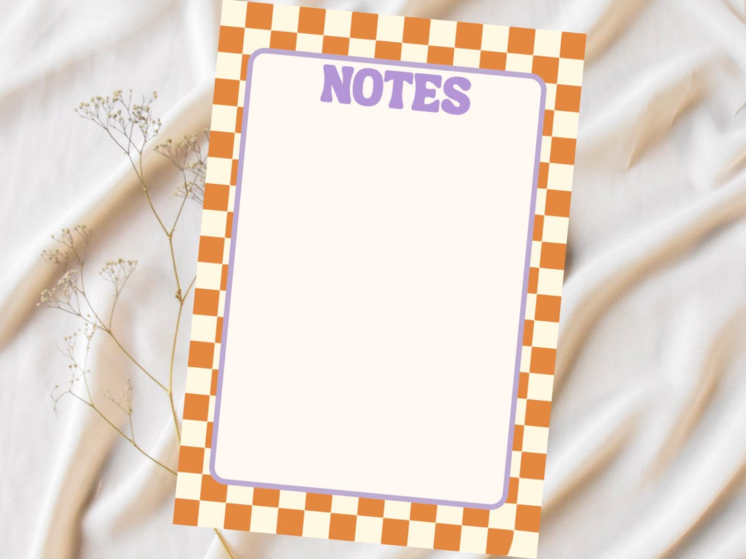 Retro Orange Checkered Note Pages | Lined Stationary (instant Download ...
