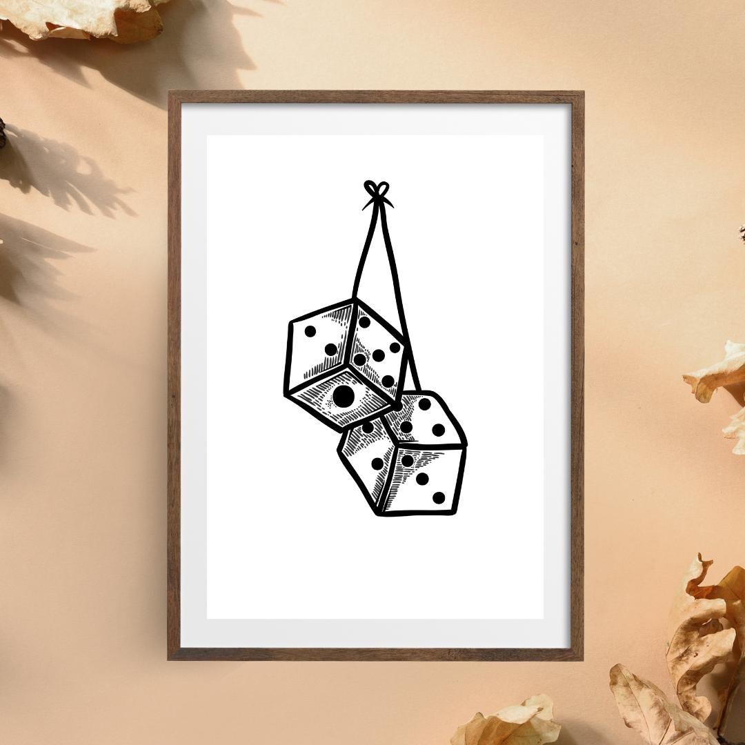 Dice Wall Art: Retro Black Dice Illustration (8x10 PDF) - Etsy