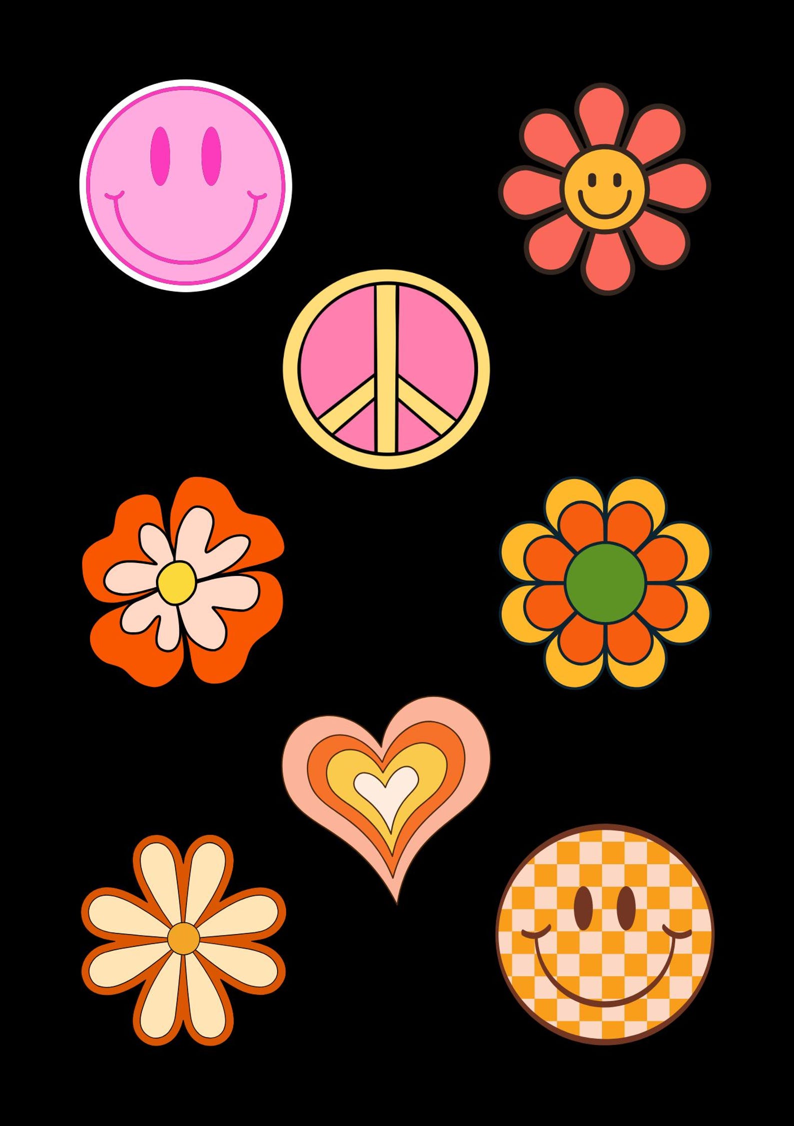 70s Boho Groovy PNG Stickers Bundle, Retro Digital Planner Cliparts ...