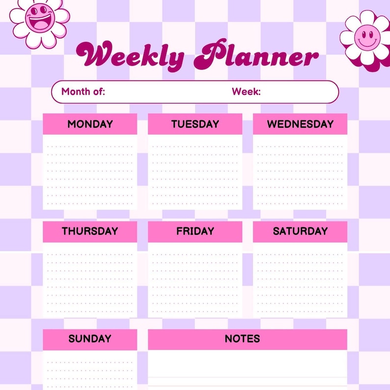 Colorful Weekly Planner Template: 70s Retro Groovy Design, Instant ...