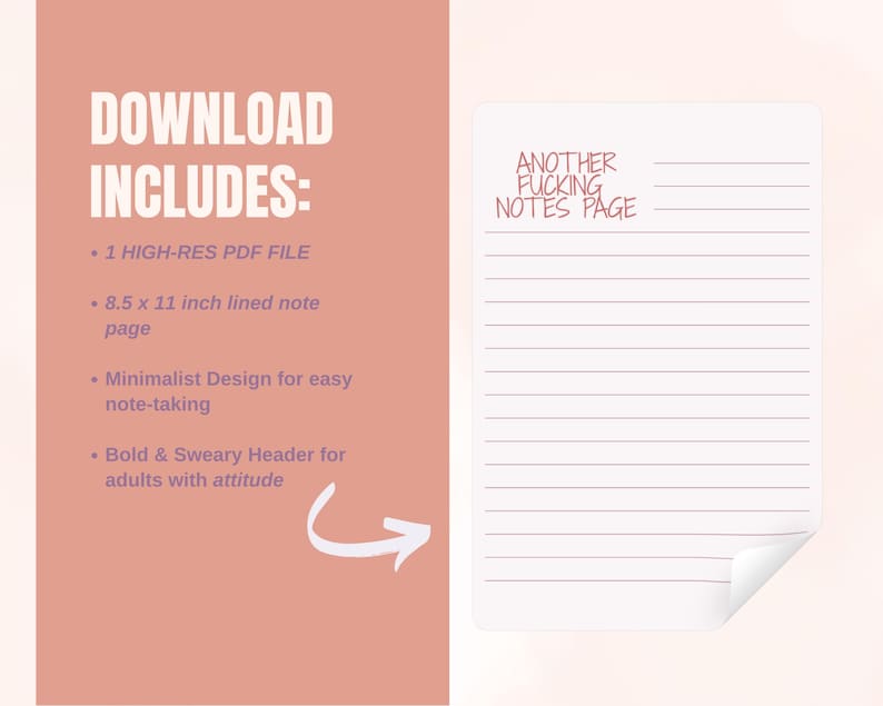 Sarcastic to Do List Printable | Funny Swear Word Lined Notes Page PDF ...