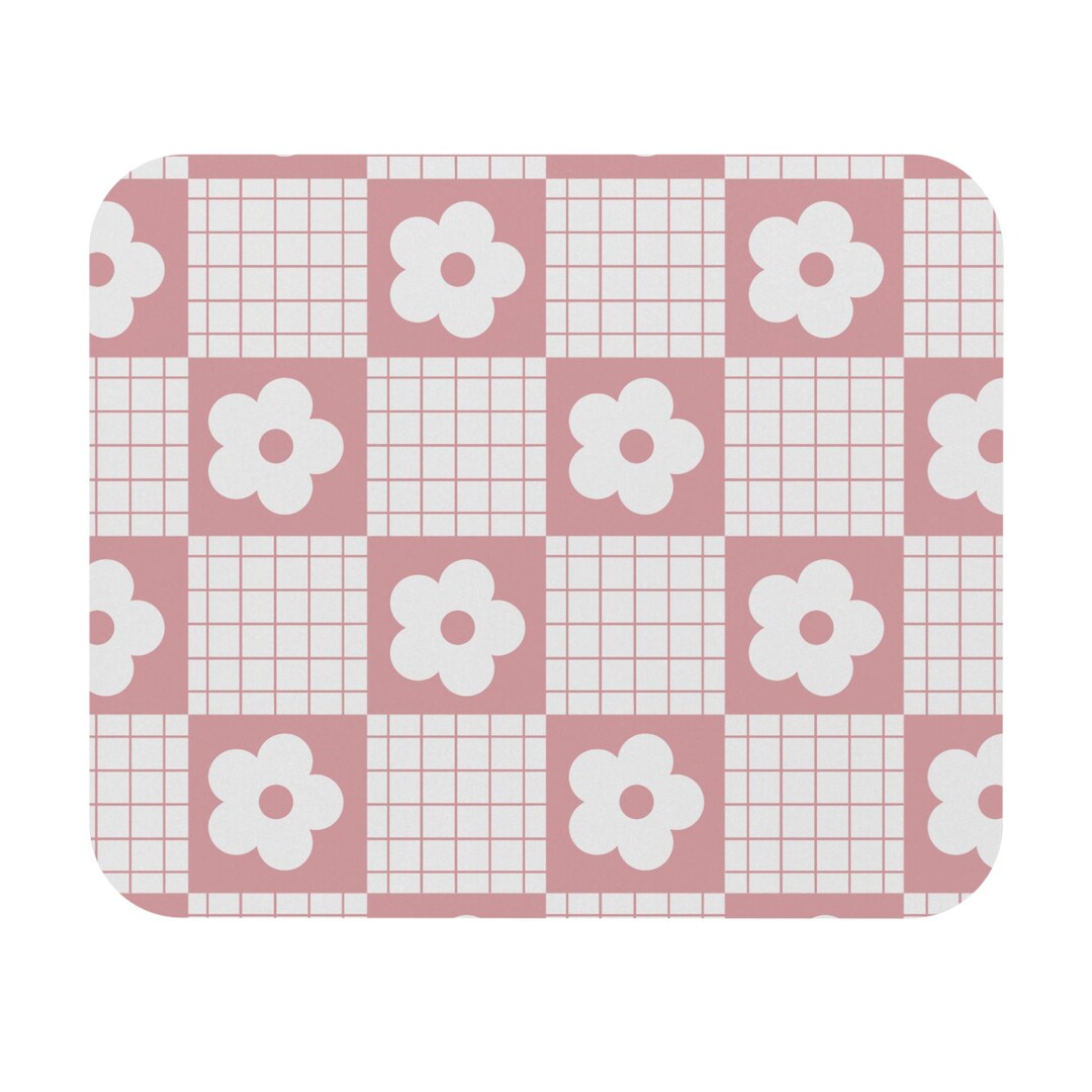 Retro Checkerboard Flower Mouse Pad | Pink Floral Grid - Etsy
