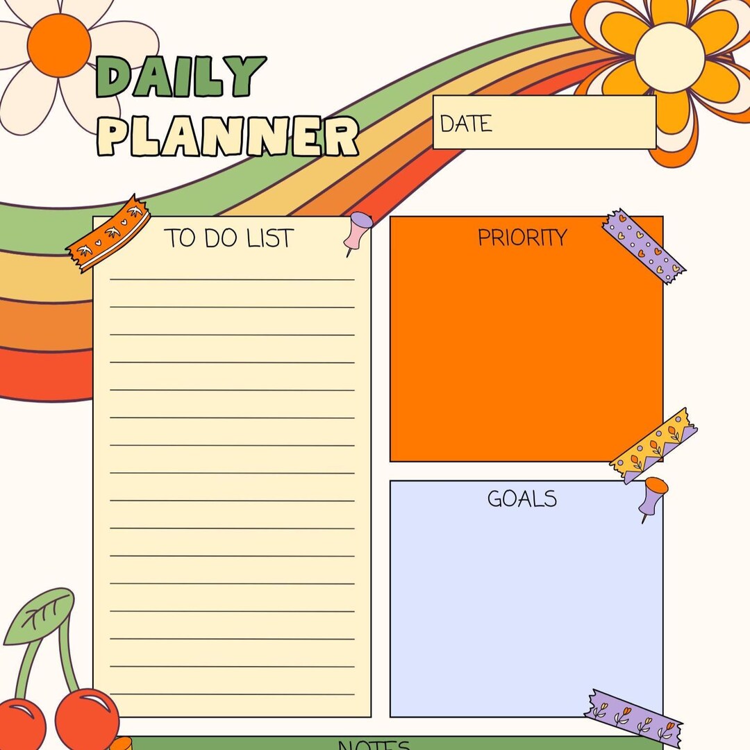 Retro 70s Daily Planner Printable | Groovy To-do List (digital Download ...
