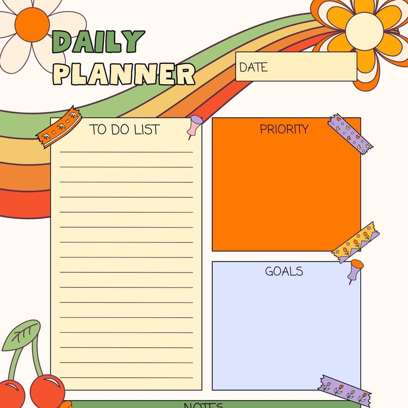 Retro 70s Daily Planner Printable | Groovy To-do List (digital Download ...