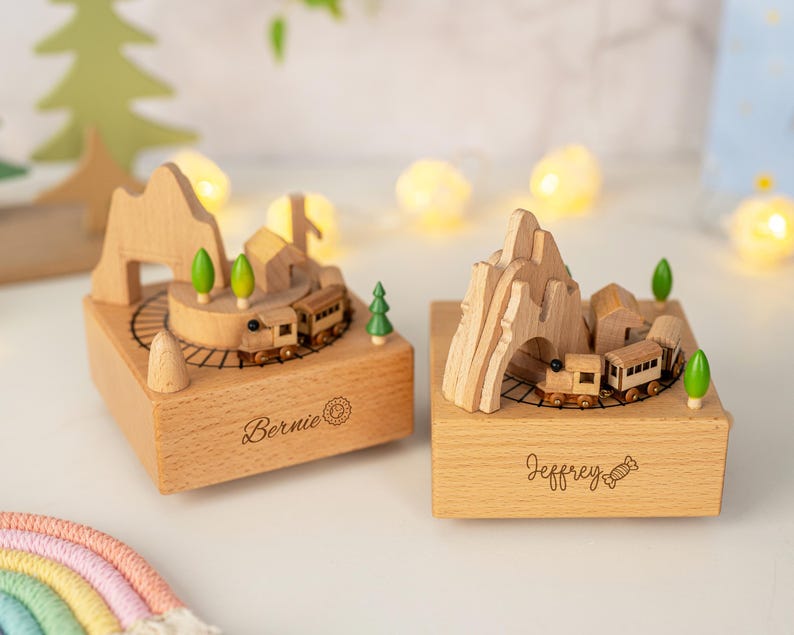Wooden Musical Ballerina Carousel Keepsake, Engraved Baby Name Music ...