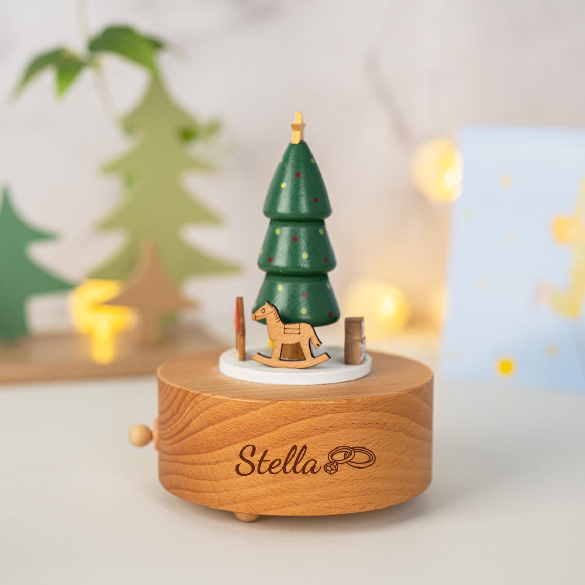 Wooden Musical Ballerina Carousel Keepsake, Engraved Baby Name Music ...