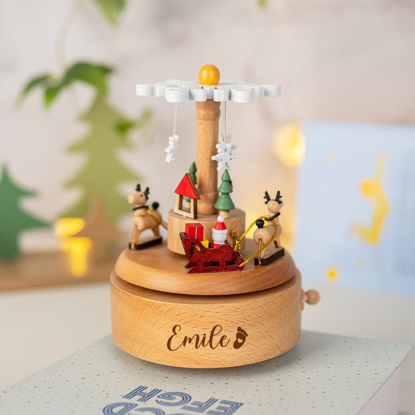 Wooden Musical Ballerina Carousel Keepsake, Engraved Baby Name Music ...