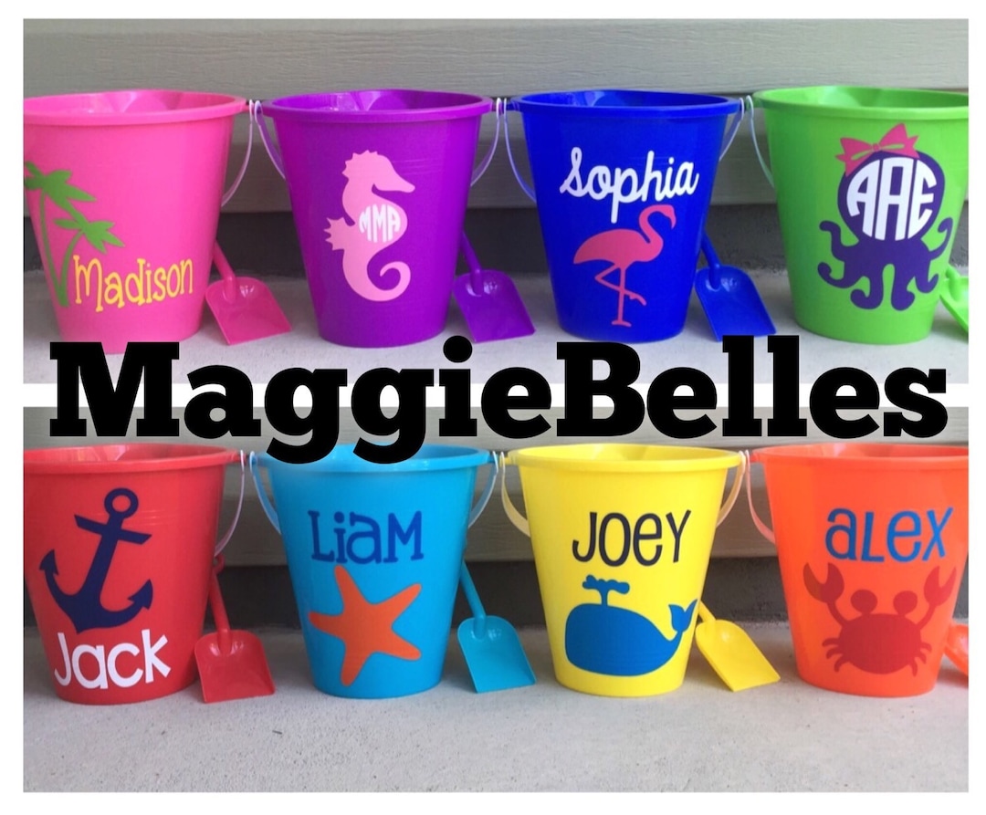 Personalized Plastic Beach Pail Bucket With Shovel Monogram Party Gift ...