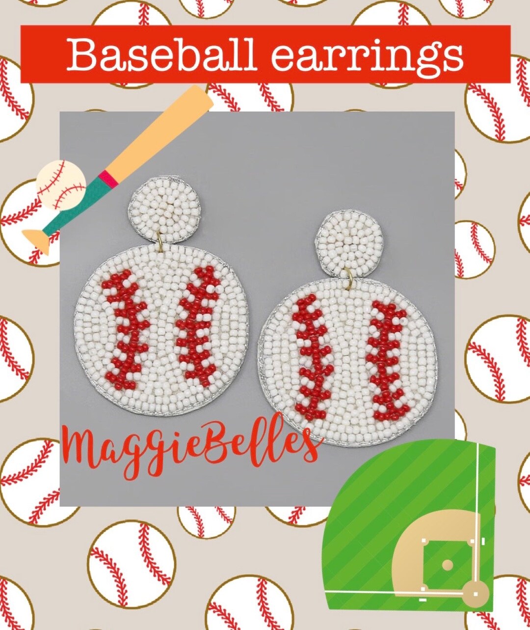 Baseball Seed Bead Earrings Bracelet Key Ring Sports MLB Mom Mama ...