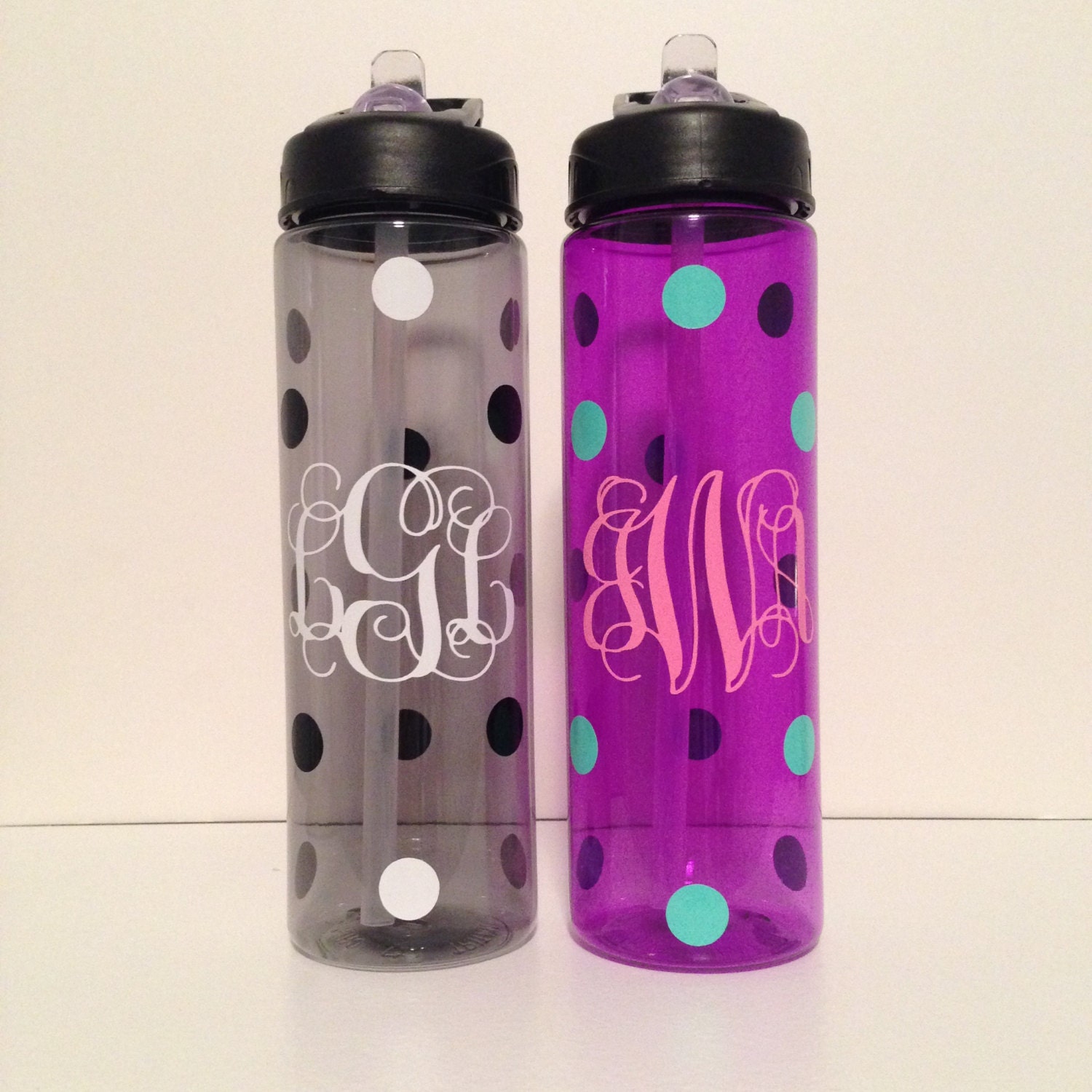 24 Oz. Personalized Monogram Plastic Water Bottle With Straw | Etsy