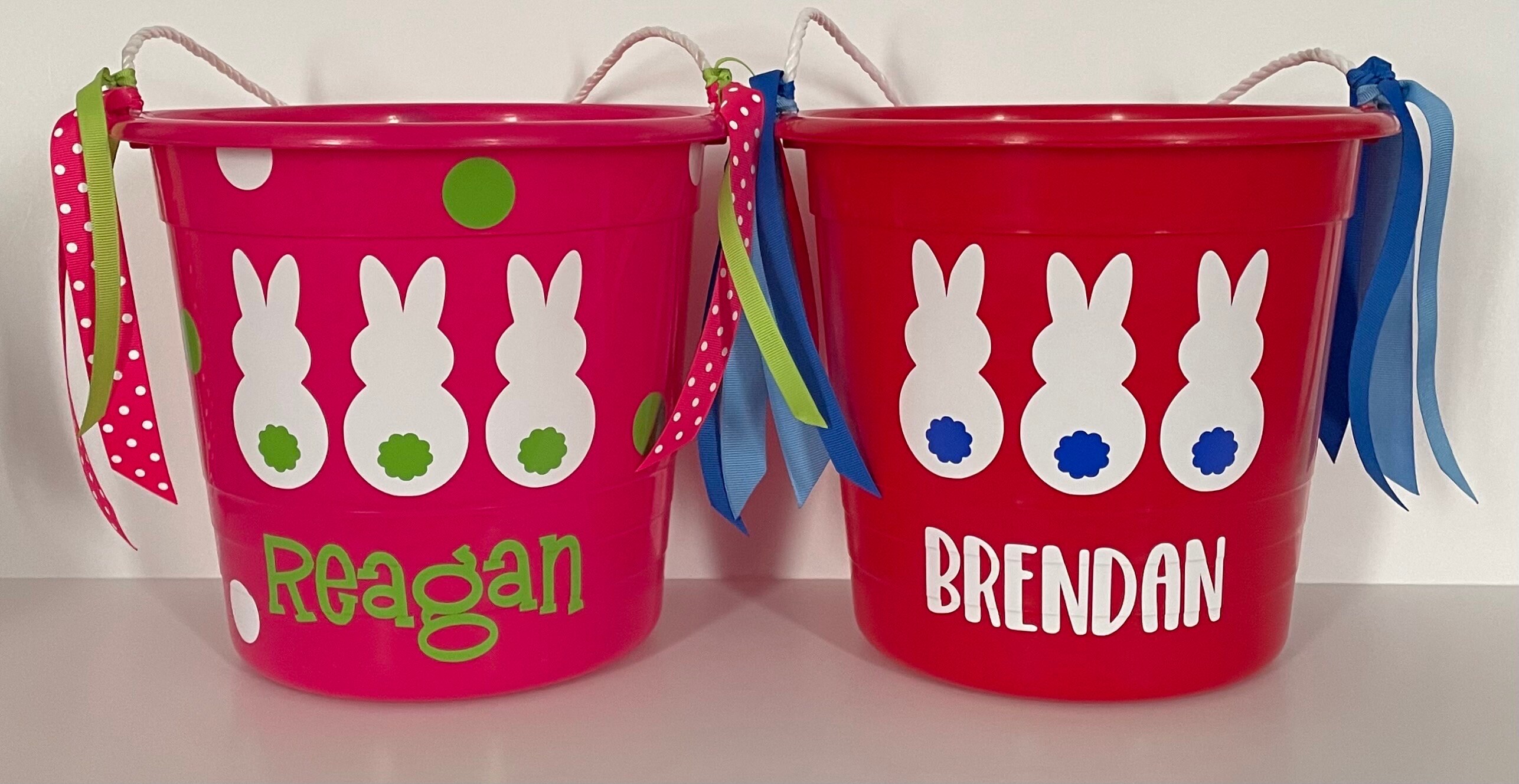 Personalized Easter Plastic Pail Bucket With Rope Handle Bunny Party ...