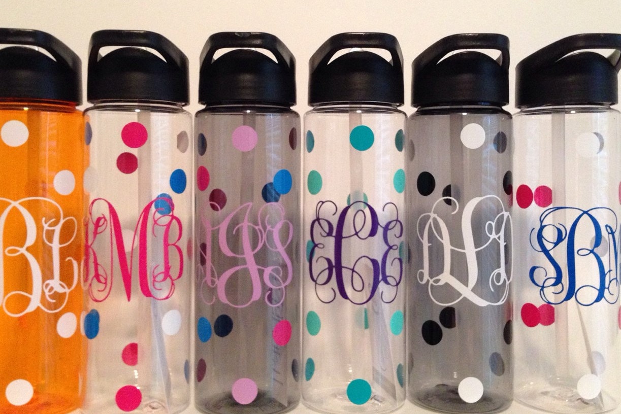 24 Oz. Personalized Monogram Plastic Water Bottle With Straw | Etsy