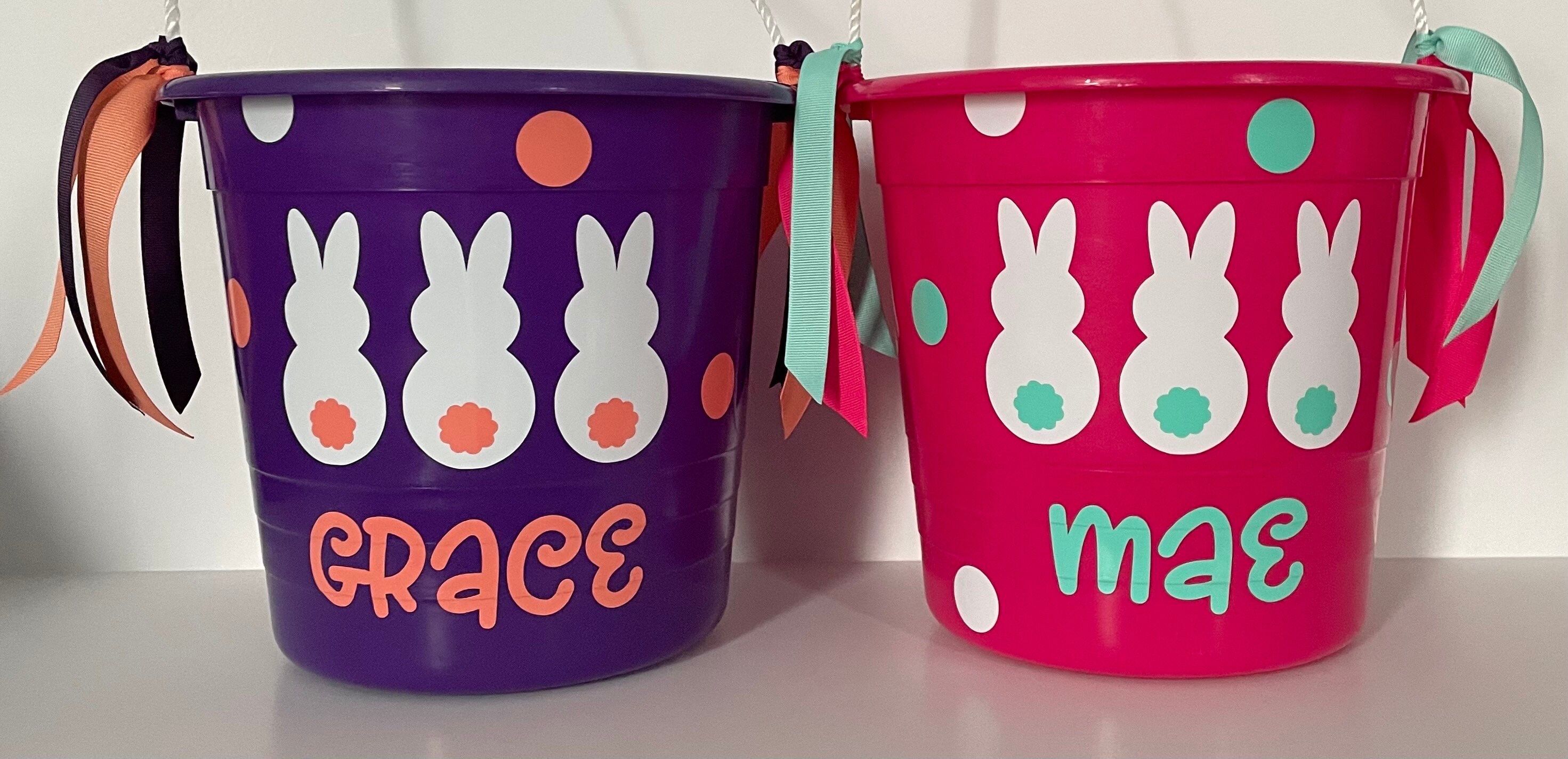 Personalized Easter Plastic Pail Bucket With Rope Handle Bunny Party ...