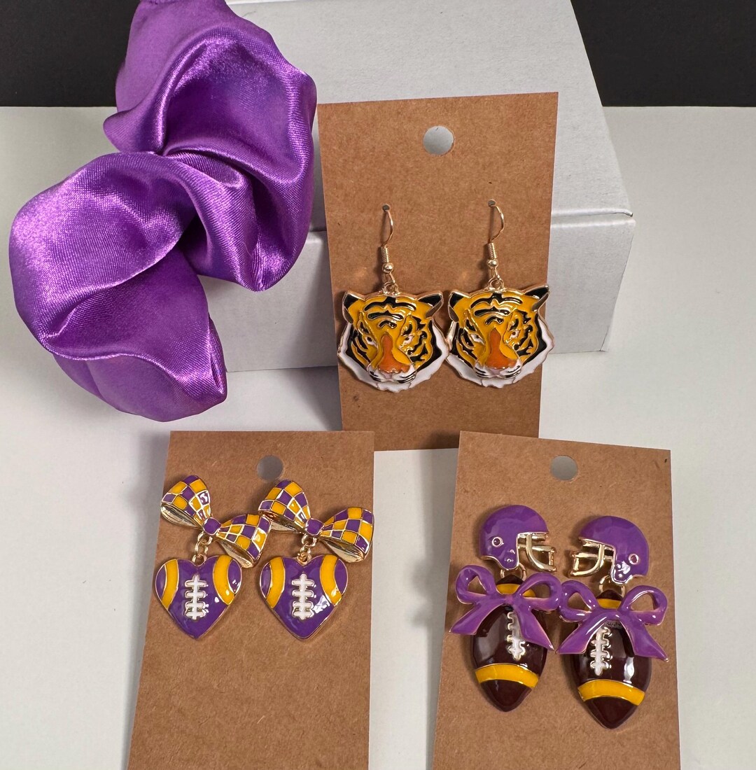 Football Purple Yellow LA LSU Tigers Gameday Seed Bead Earrings Sports ...