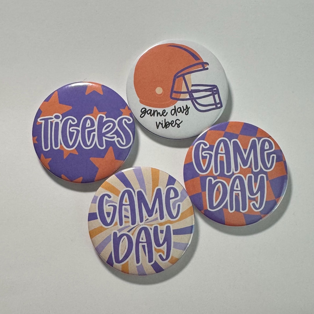 Purple Orange Game Day Spirit Buttons Football Cheer Baseball Team ...