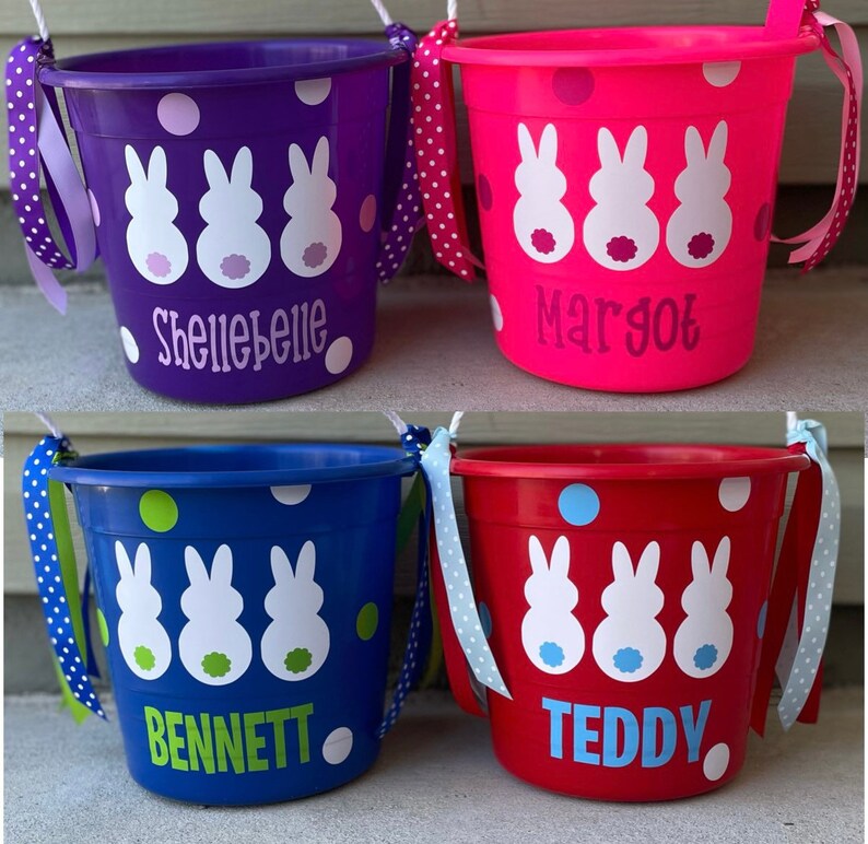 Personalized Easter Plastic Pail Bucket With Rope Handle Bunny Party ...