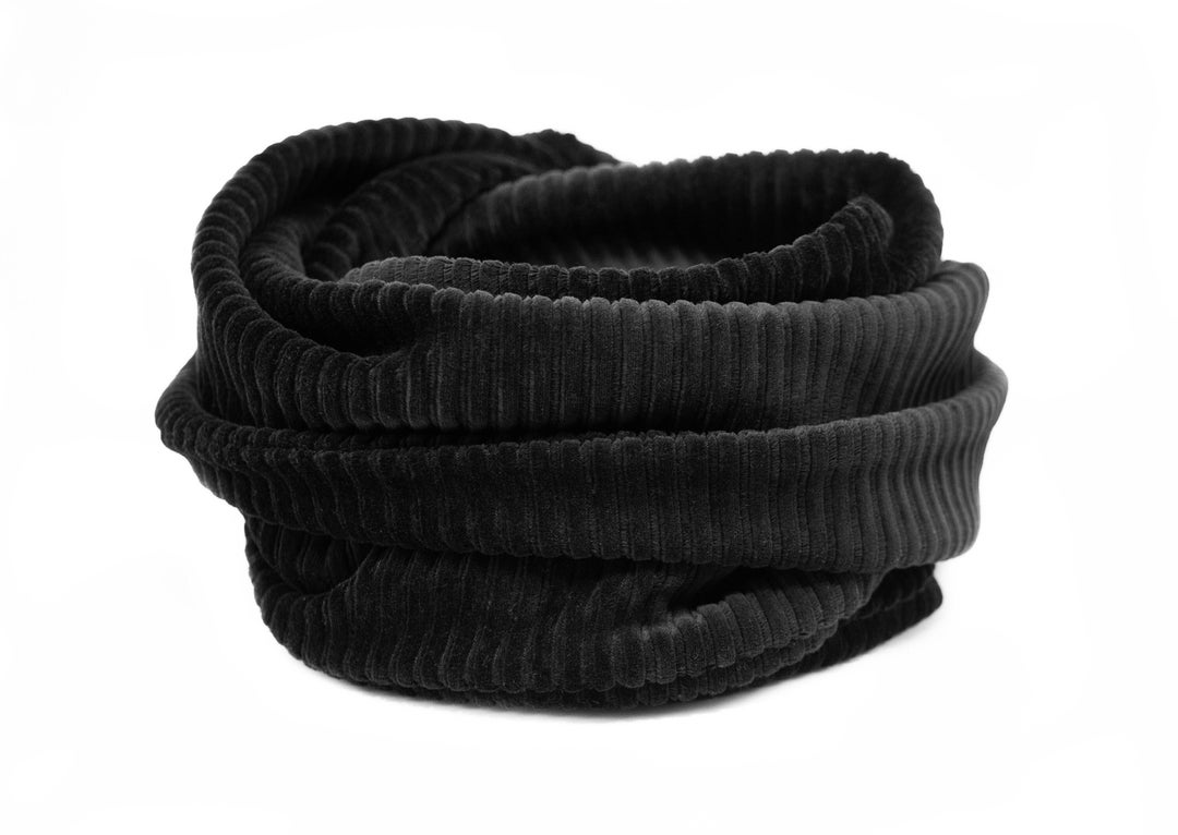 XL CORD Loop Scarf, Herringbone, Wide Cord, Black Scarf, Stretch Cord ...