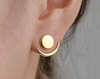 Half Moon Sunburst Stud Earrings rose Gold // Modern Minimal - Etsy