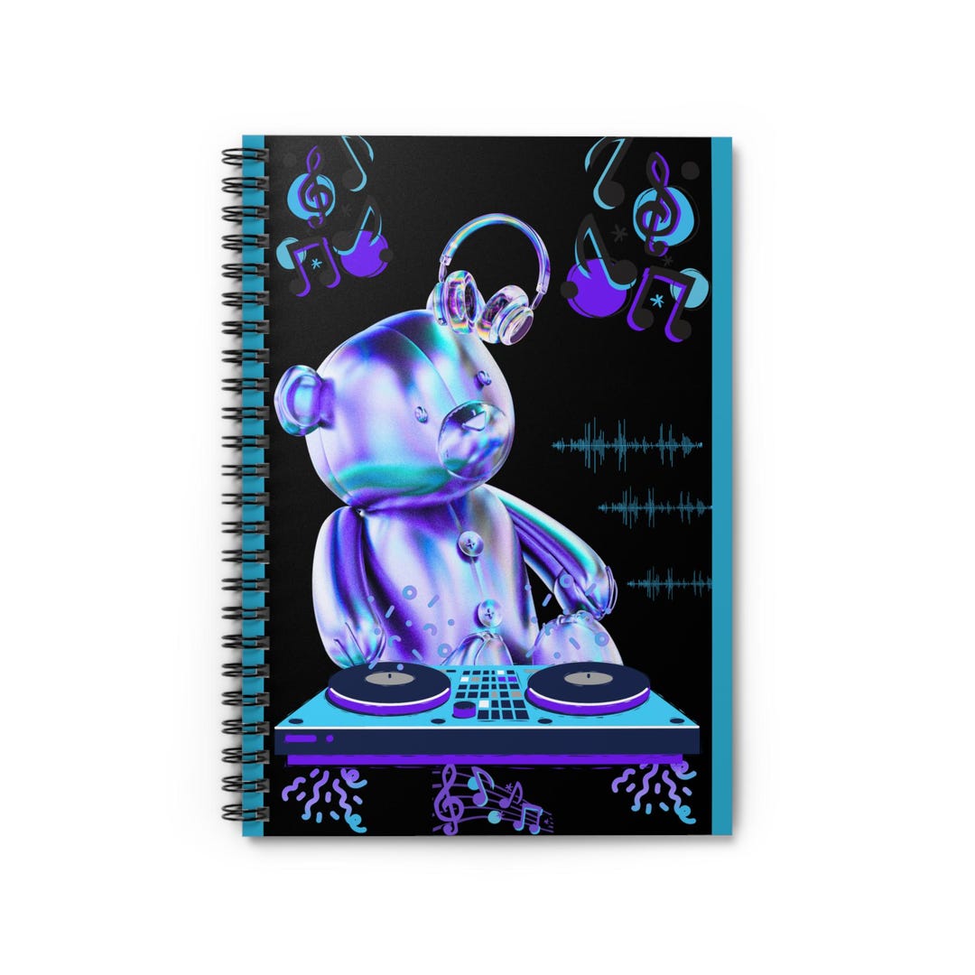 DJ Bear Spiral Notebook - Ruled Lines, Music Lovers Gift, Cute ...