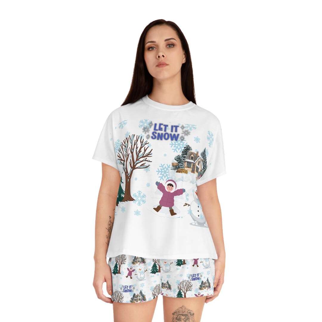 Let It Snow Winter Scene Pajama Set | Women's Short Pajamas - Etsy