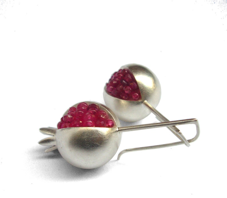 Pomegranate Earrings Ruby Silver Earrings Pink Gemstone - Etsy