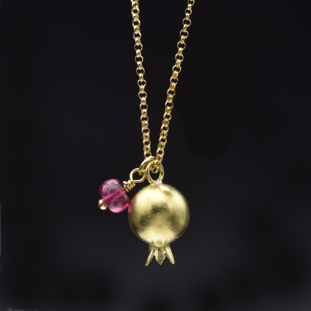 Pomegranate Gold Necklace - Small 18k Gold Pomegranate Pendant W Ruby ...