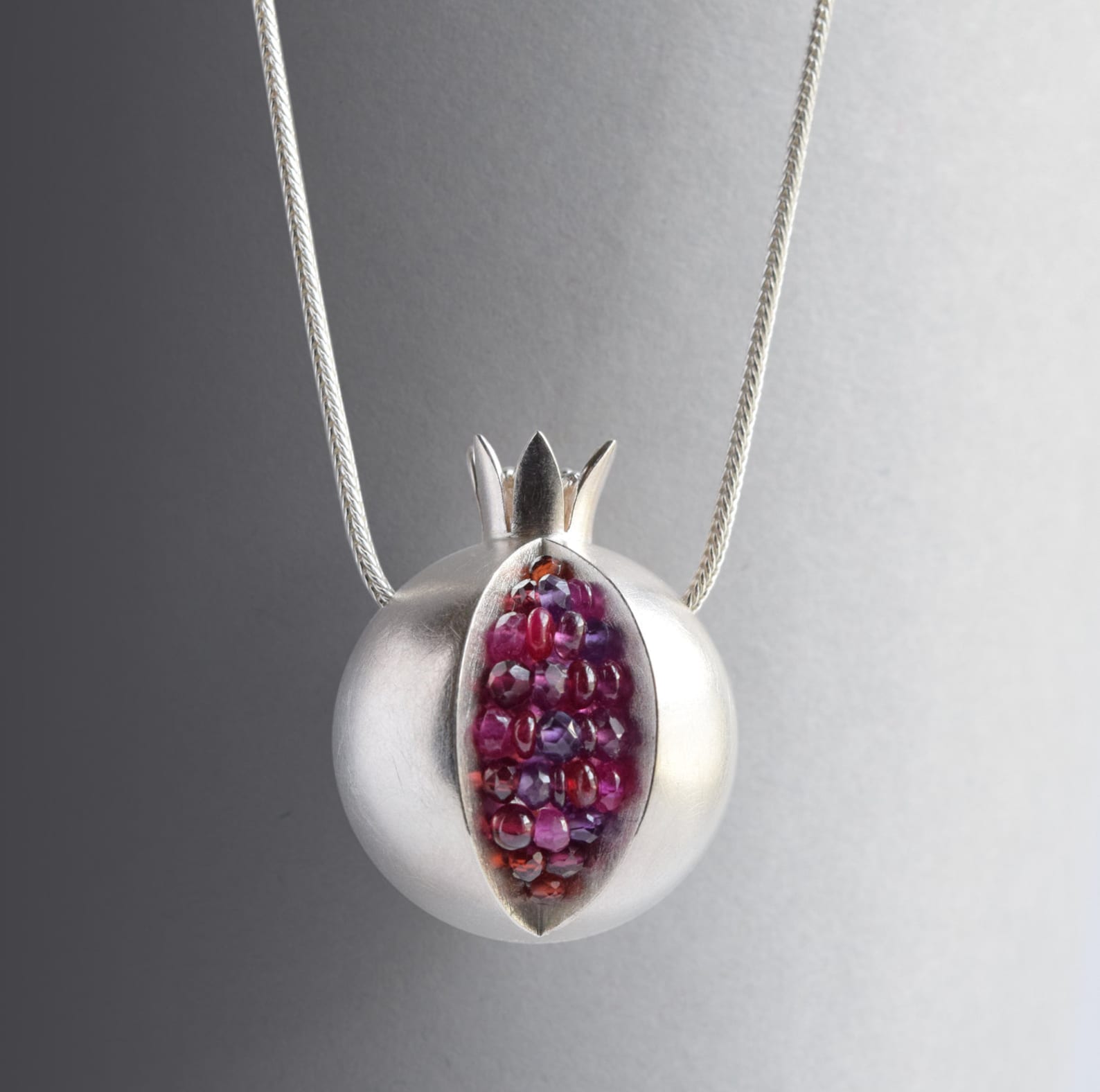 Pomegranate Necklace Gemstone Matte Brushed Silver Ruby | Etsy