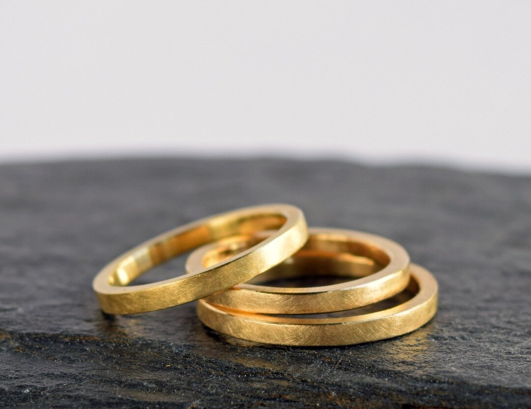 18K Gold Stacking Ring Set - Three 2mm Gold Bands - Gold Stacking Rings ...