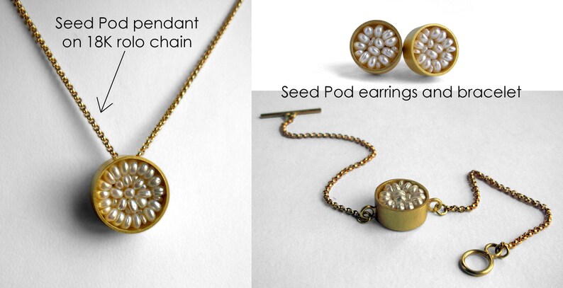 Seed Pod Necklace - 18K Seed Pearl Pendant - Wedding Necklace - Pearl ...