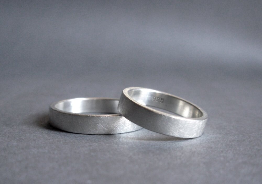 Sterling Silver Ring Matte Brushed Finish 4 mm wide 3 mm | Etsy