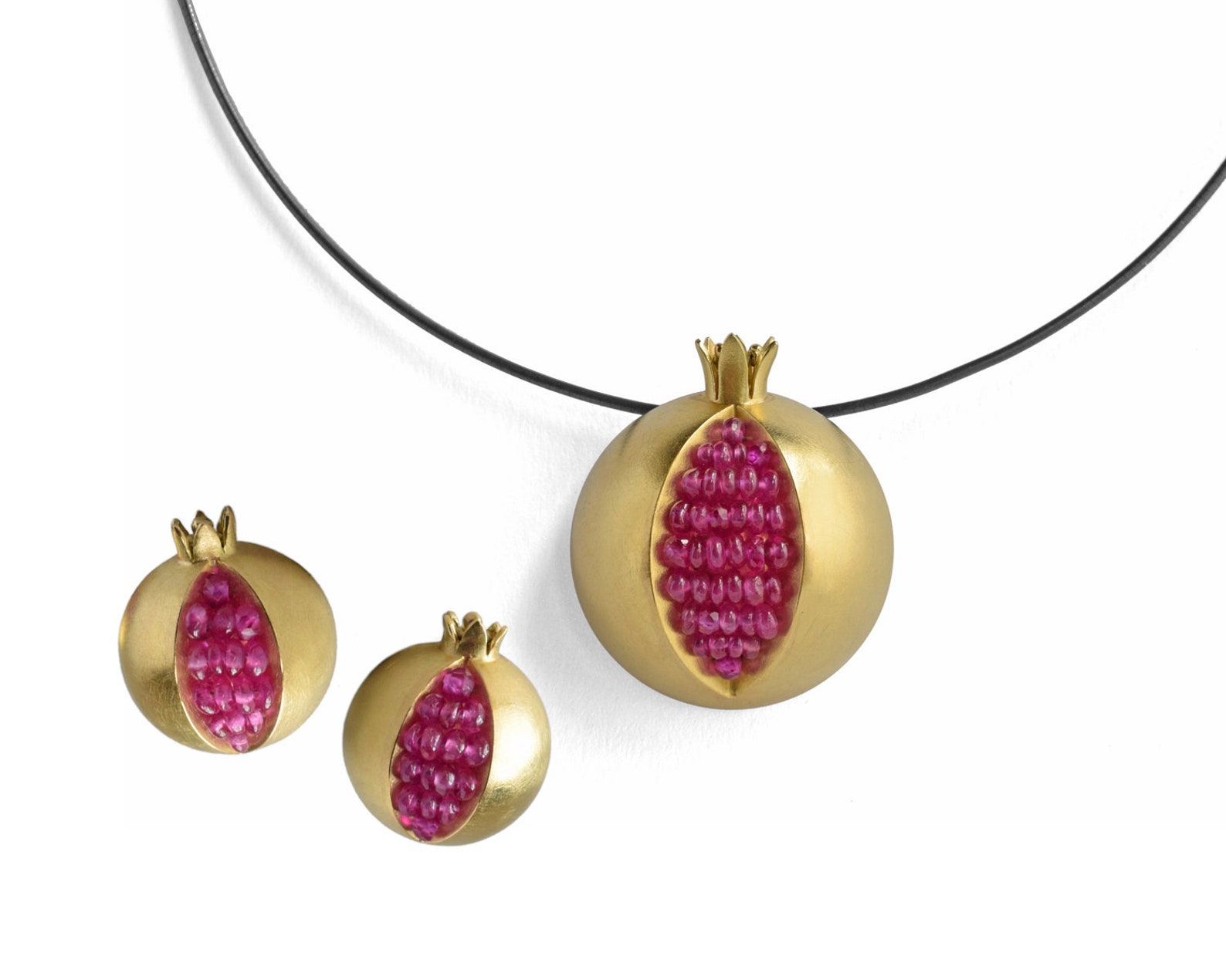 Pomegranate Jewelry Set - 18K Gold Ruby Pink Sapphire Pendant ...