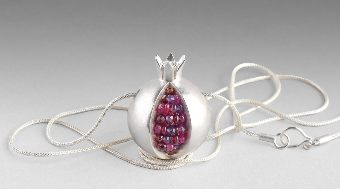 Pomegranate Necklace Gemstone Matte Brushed Silver Ruby - Etsy Australia