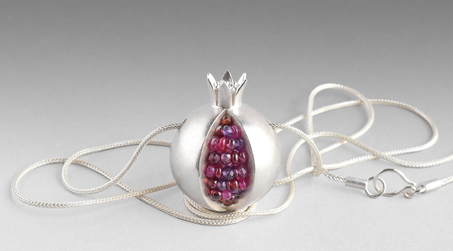 Pomegranate Necklace - Gemstone Matte Brushed Silver - Ruby Silver ...