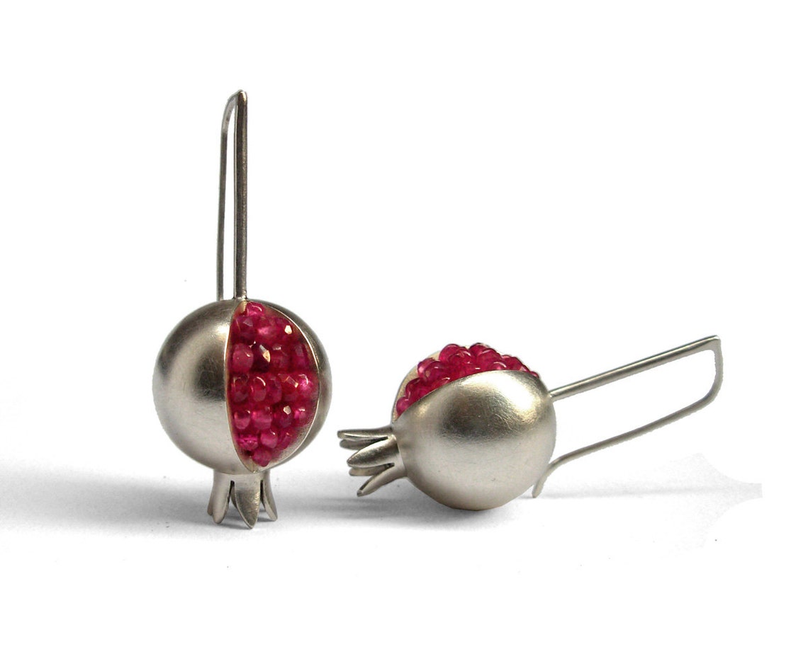 Pomegranate Earrings Ruby Silver Earrings Pink Gemstone - Etsy