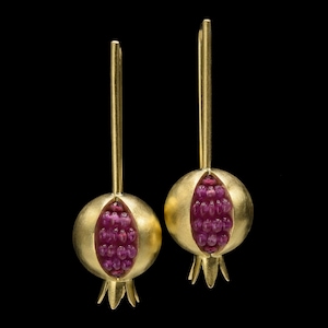 18K Gold Pomegranate Earrings With Ruby, Pink Sapphire & Garnet - Etsy
